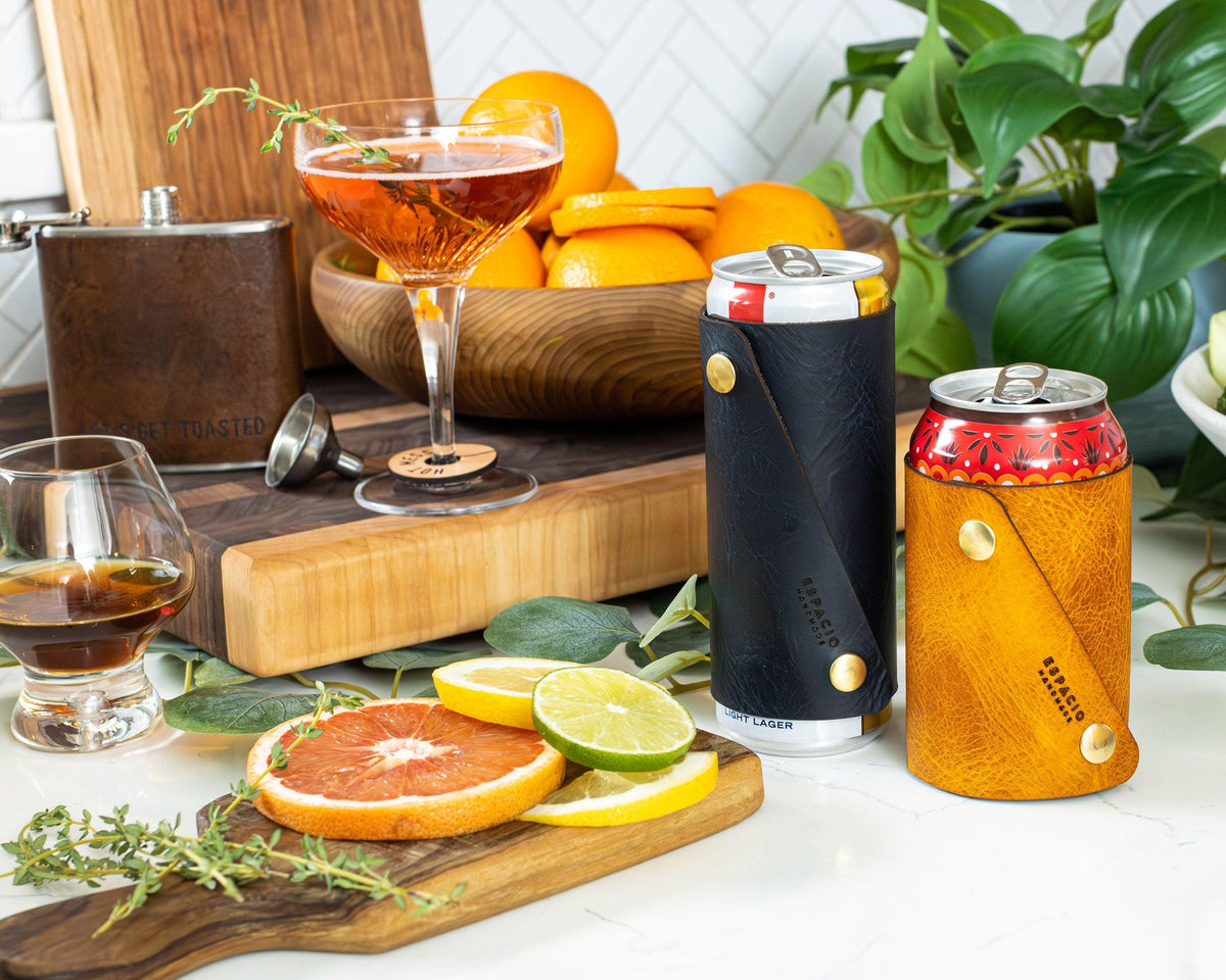 Leather Can Cozy | Espacio Handmade